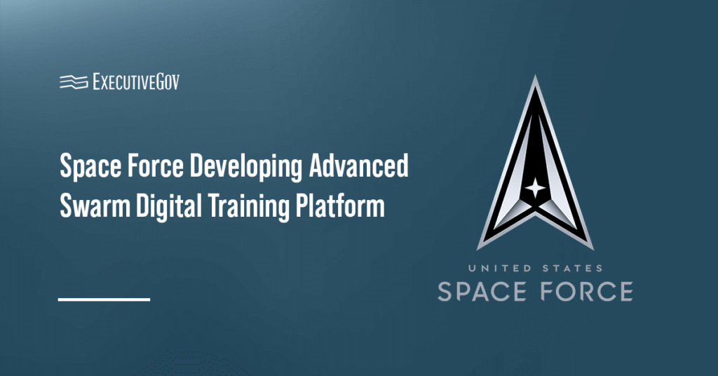 The U.S. Space Force logo. The military component is working on an advanced Swarm digital training platform for end of 2025.